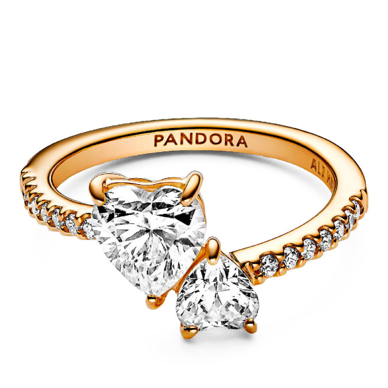 Anillo con un Recubrimiento de Oro de 14K Corazón Doble Brillante ...