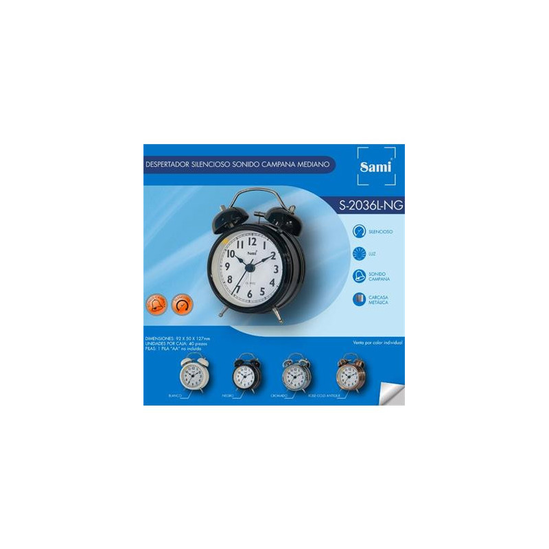 SAMI Reloj Despertador Analogico con Campana Cromado S-2036L - Guanxe ...